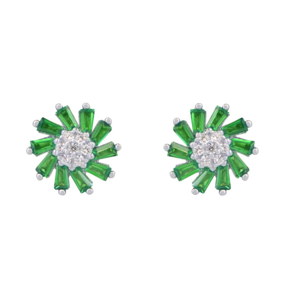 Juego Flor Trapecio Verde en Plata .925 – Acero y Plata