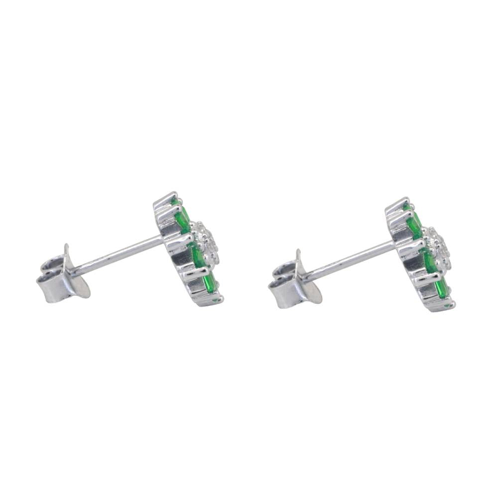 Juego Flor Trapecio Verde en Plata .925 – Acero y Plata