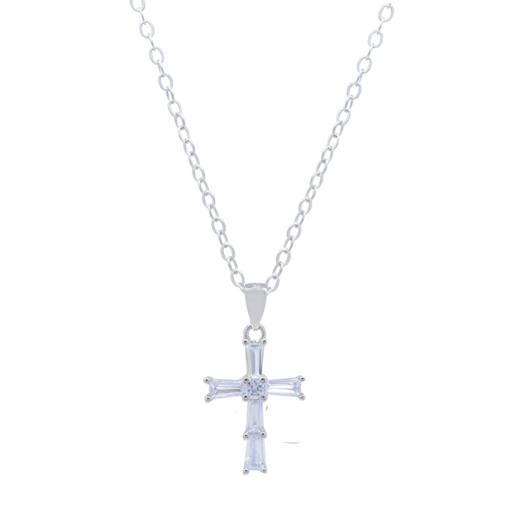 Cruz de plata 925 con zirconias corte Baguette – Acero y Plata