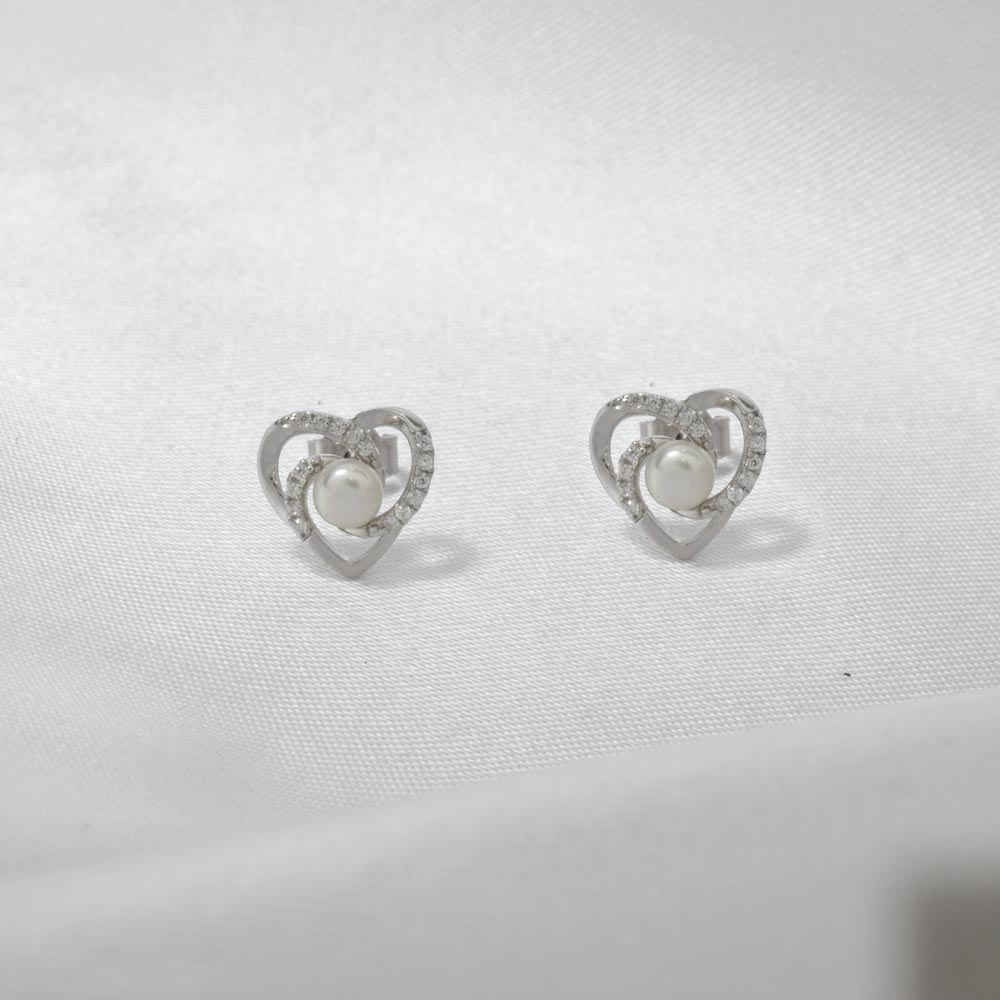 Juego de Corazón con Perla central y zirconias en Plata .925 – Acero y ...