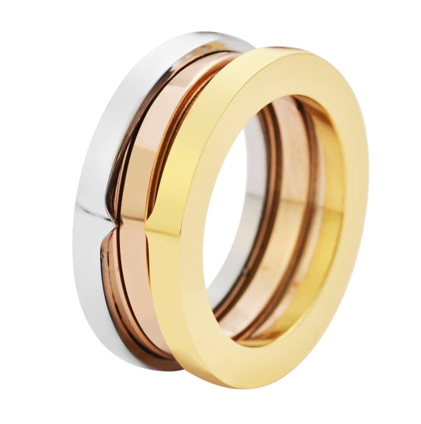 Anillo de Acero Inoxidable para mujer de tres colores – Acero y Plata