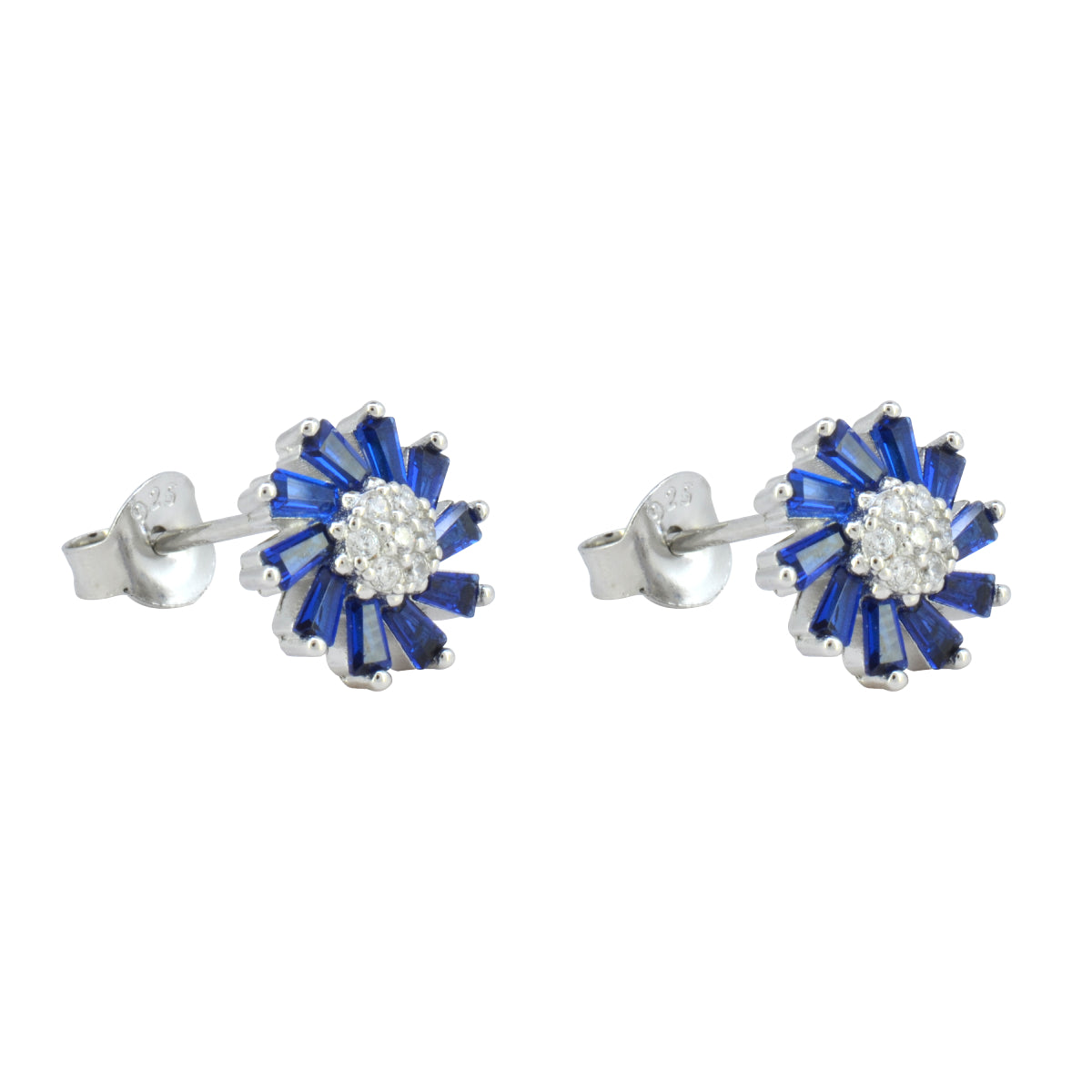 Juego Flor Trapecio Azul en Plata – Acero y Plata