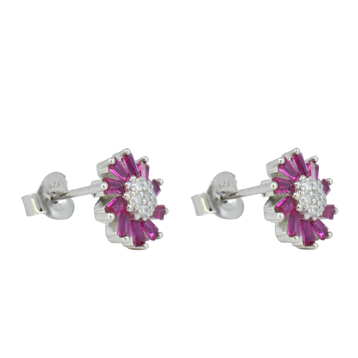 Juego Flor Trapecio Roja – Acero y Plata